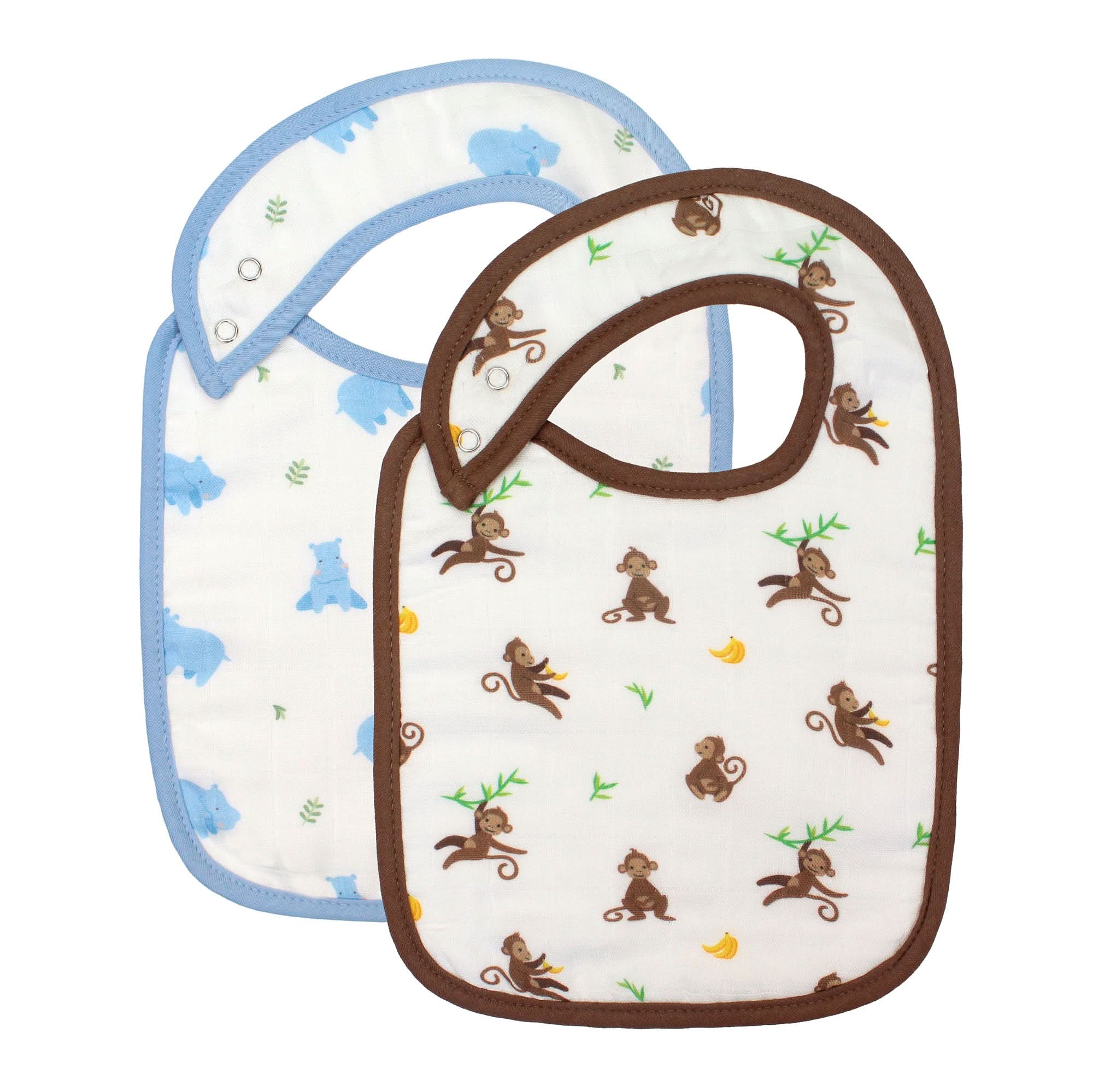 Hippo & Monkey Baby Bib Set (2-Pack) | BambooLittle – Bamboo Little